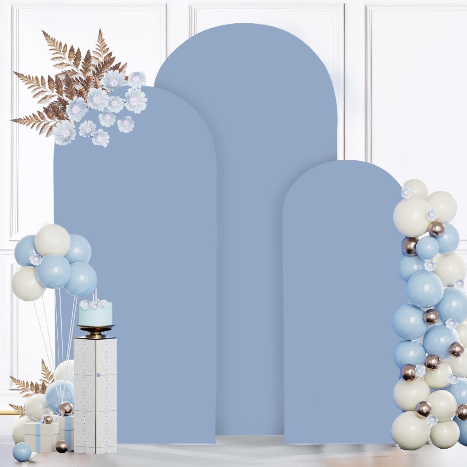 Amazon.com : FOTSHARER Dusty Blue Arch Cover Set of 3 Spandex Arch ...