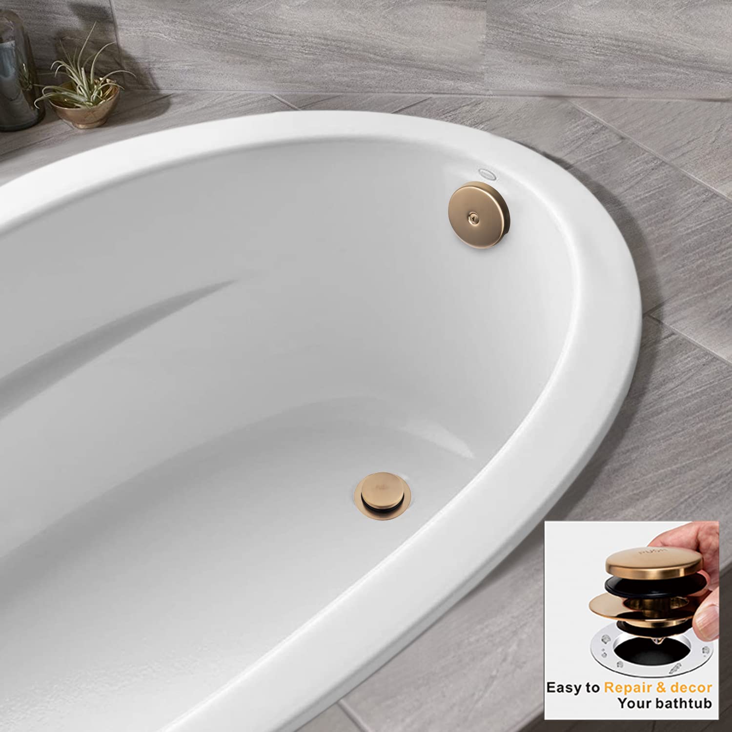 Snapklik.com : Champagne Bronze Universal Tub Drain Tip Toe Tub ...