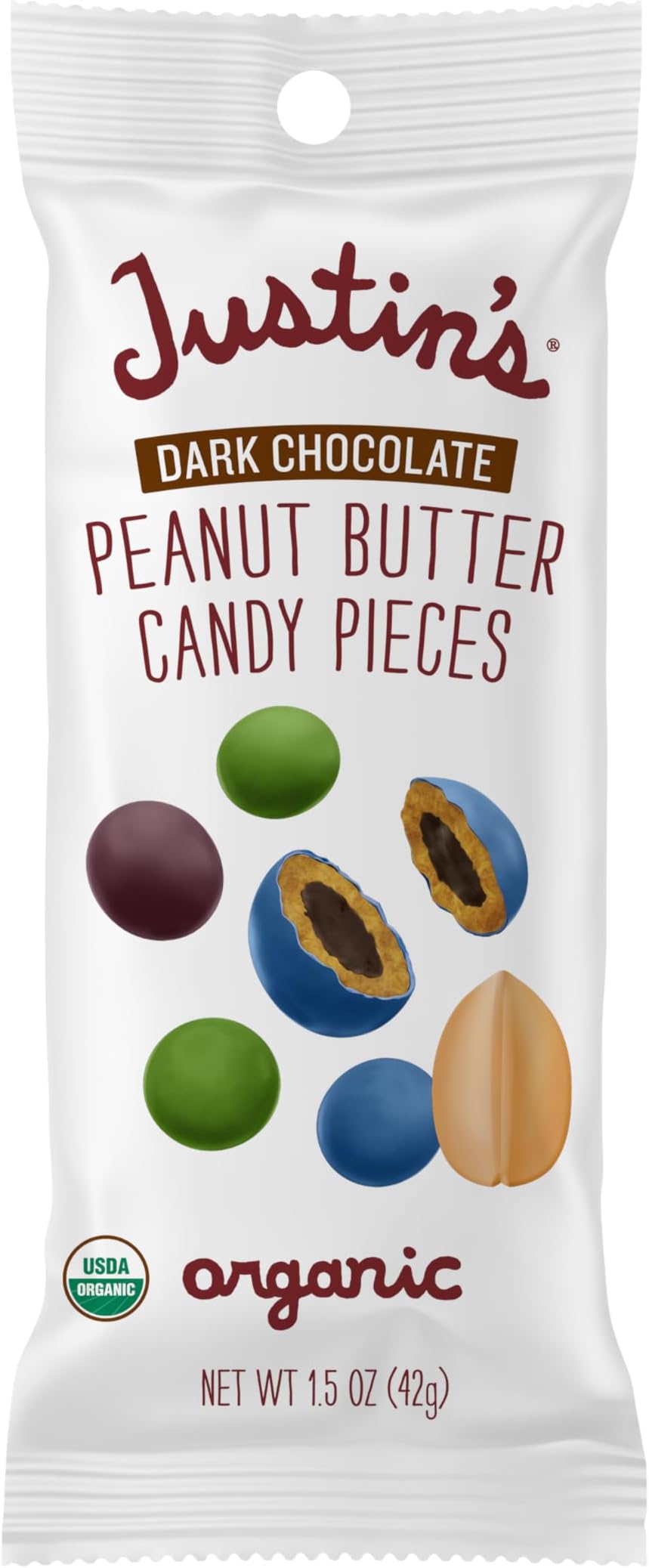 Amazon.com : Justin's Dark Chocolate Creamy Peanut Butter Candy Pieces ...