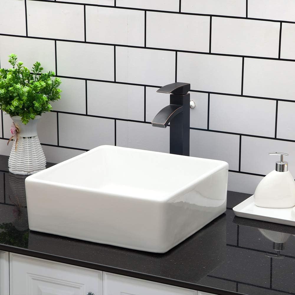 Snapklik.com : Kichae 15x15 Square Bathroom Vessel Sink Porcelain ...