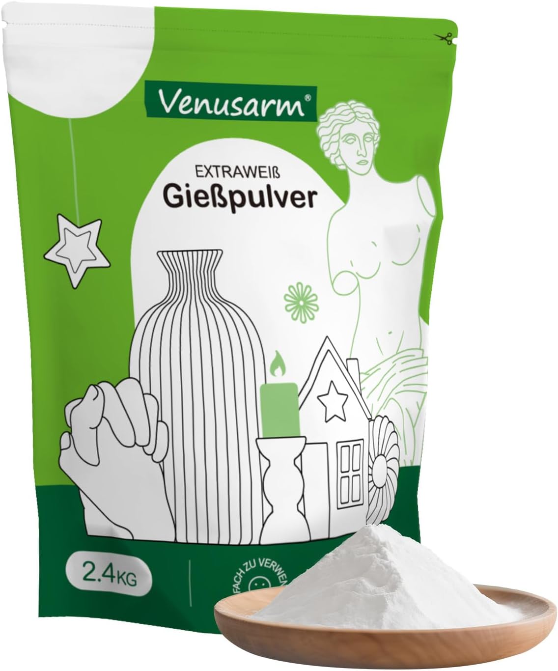 Venusarm Gießpulver 2,4kg, Gießpulver Weiß wie Neuschnee, Gips zum Gießen wie Spiegel Glatter ...