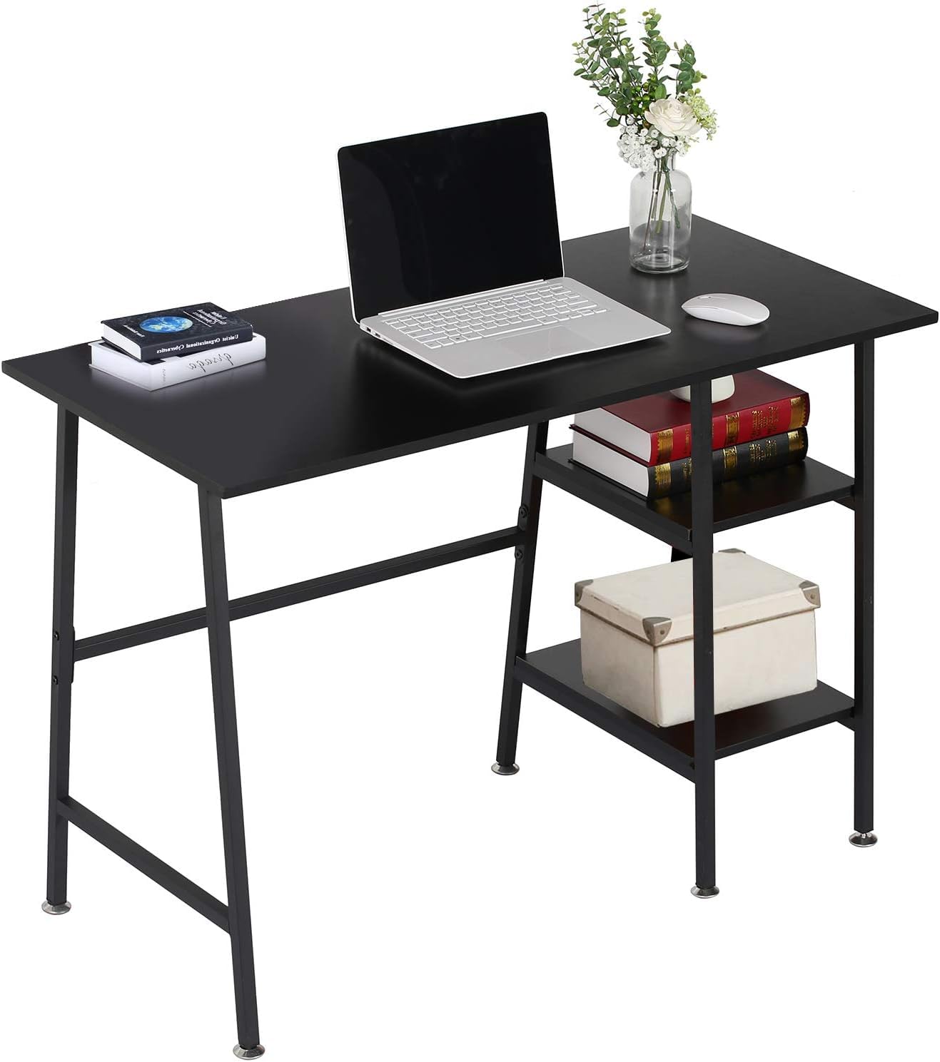VECELO 43 Inch Computer, Study Table Writing Desk with 2 Tier Storage ...