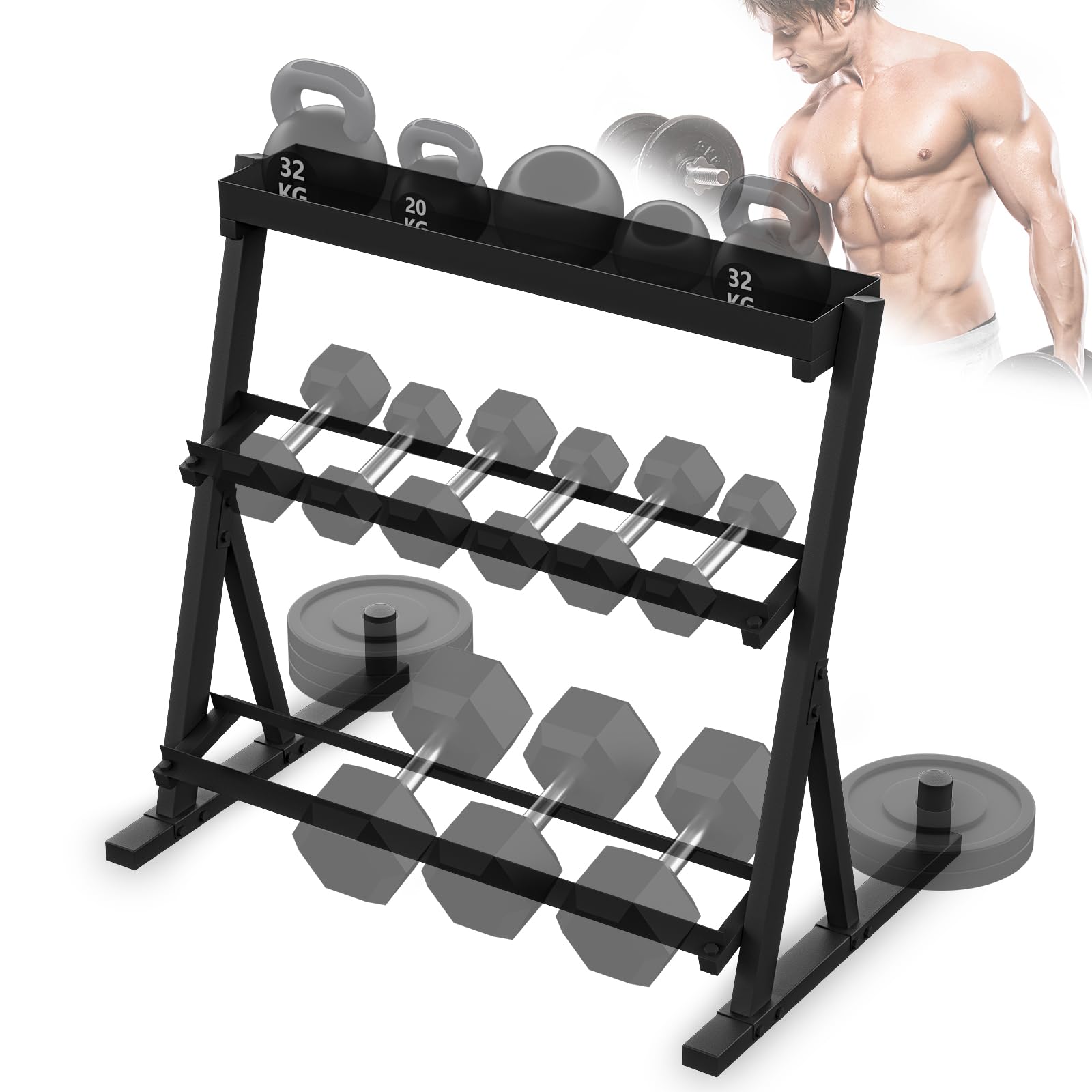 Amazon.com : 1200lbs Adjustable 3 Tier Dumbbell Rack Stand, Hex ...