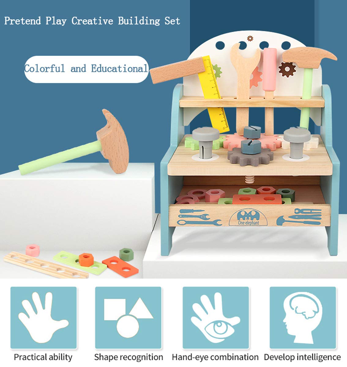 Snapklik.com : Mini Tool Bench For Kids Toddlers, Wooden Tool Workbench ...