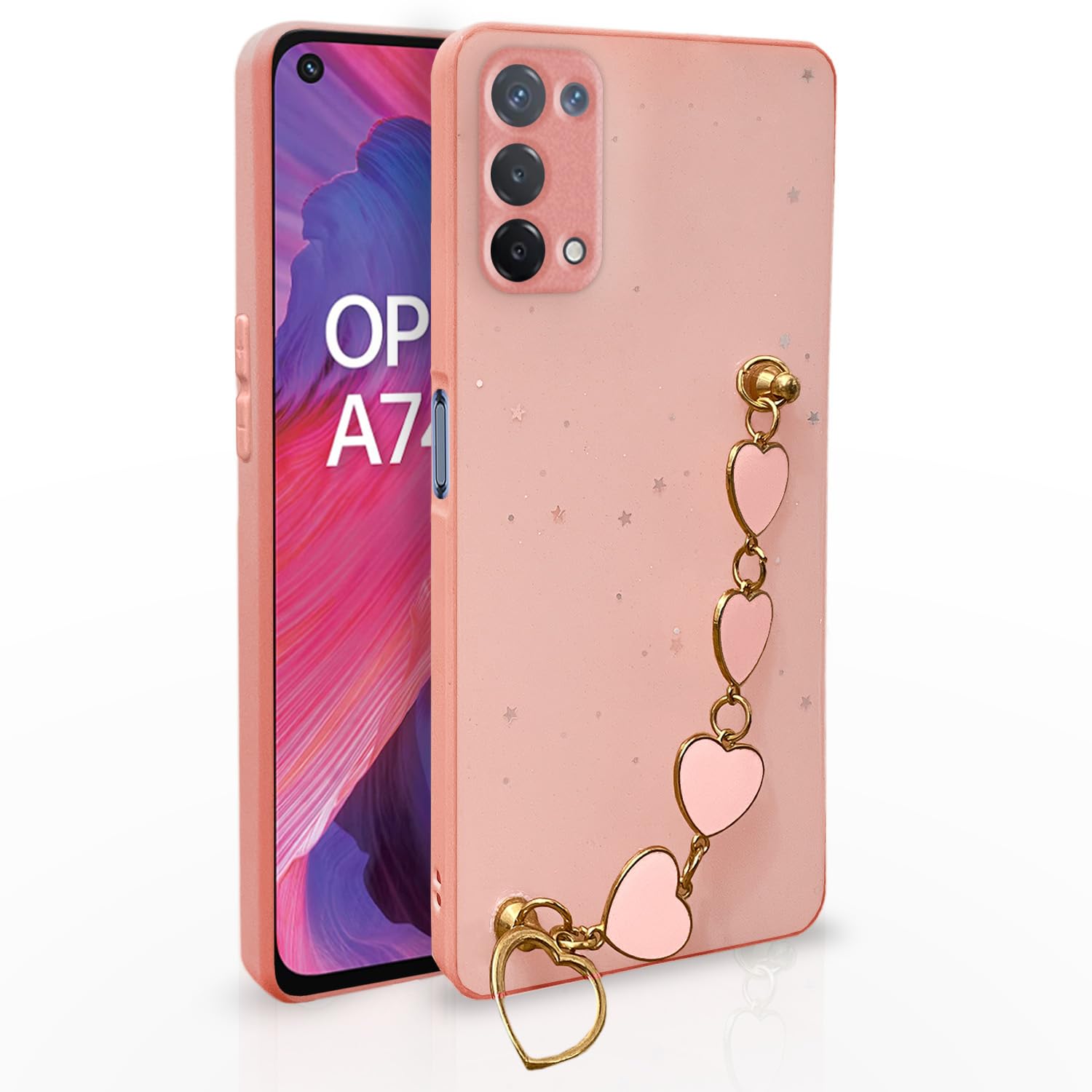 Pikkme Oppo A74 5G Back Cover for Girls | Heart Shaped Metal Chain ...