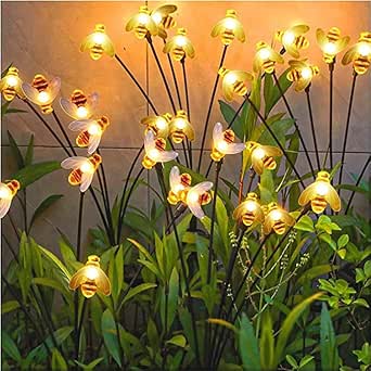 Solar Garden Lights Outdoor 4 Pack, 40 LED Upgraded Bee Solar Firefly Lights with 2 Lighting ...