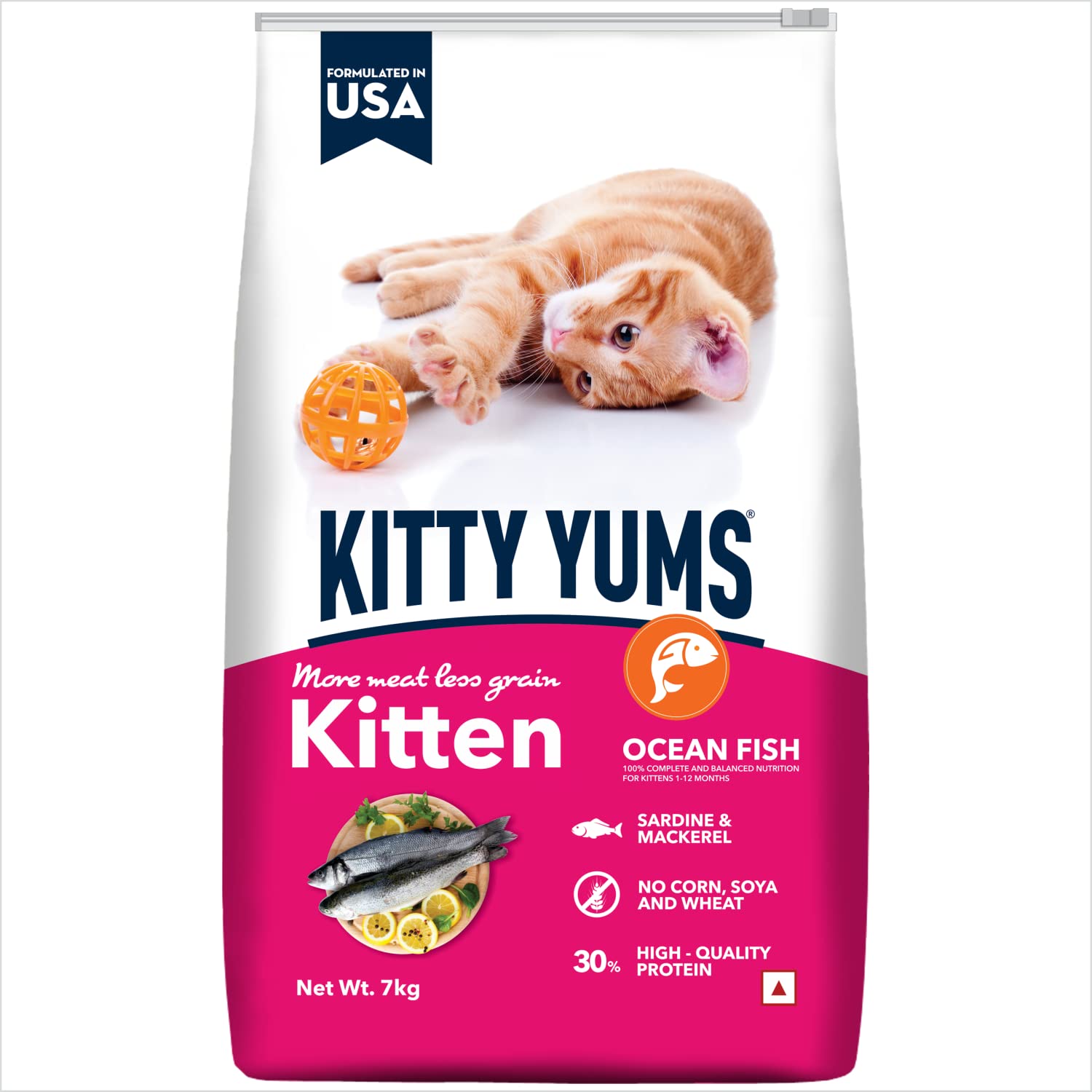 Kitty Yums Kitten(1-12 Months) Dry Cat Food, Ocean Fish, 7kg Pack ...