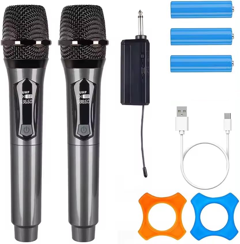 kh Wireless Microphone, UHF Dual Cordless Dynamic Mic System with ...