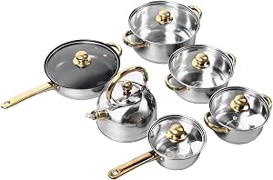 Amazon.com: Home Stainless Steel Cookware Sets 12 Piece, Pots and Pans ...