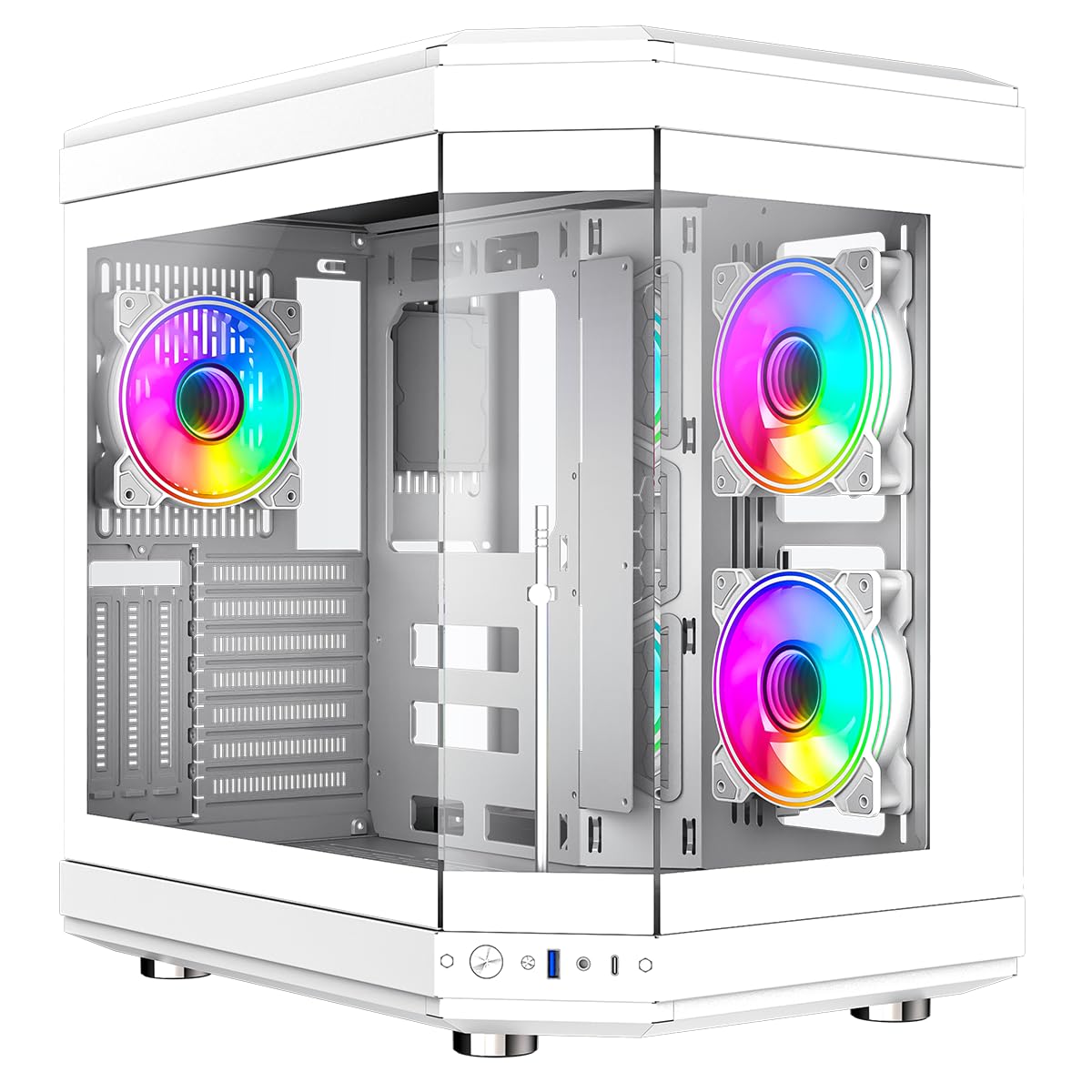 GameMax Hype White Modern Aesthetic Dual Chamber Panoramic Tempered ...