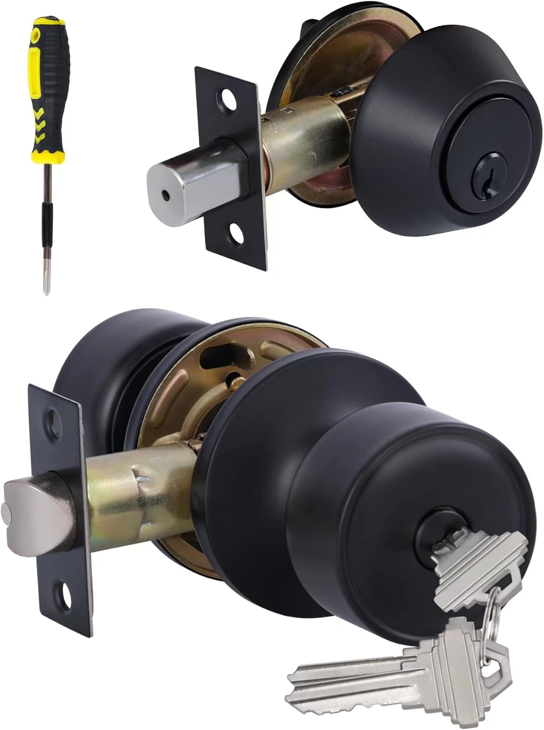 Lanwandeng Keyed Alike Entry Door Knobs and Single Cylinder Deadbolt ...