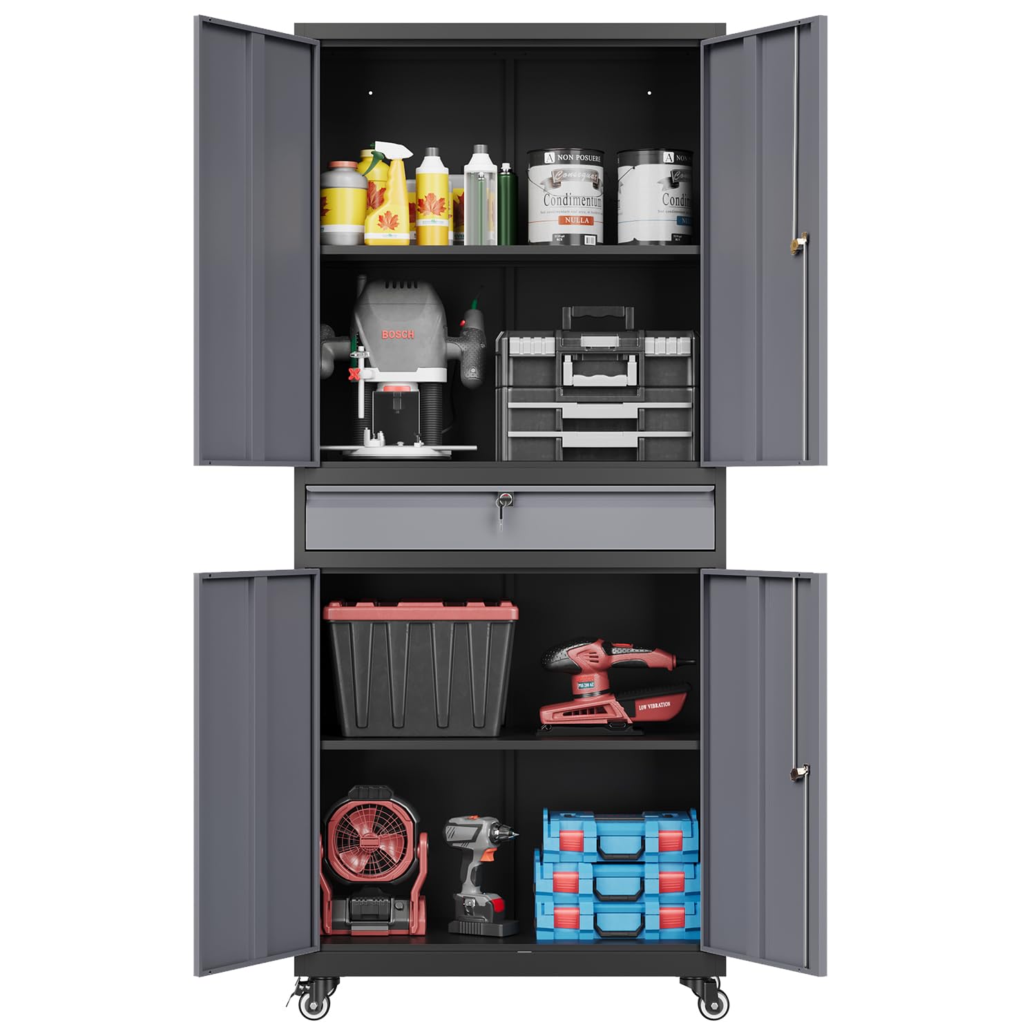 Amazon.com: Fesbos 73" Metal Cabinet-Black&Gray Heavy Duty Rolling ...
