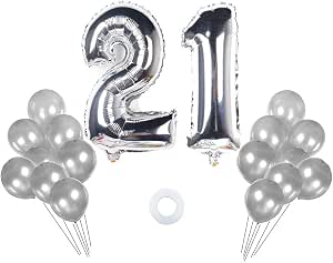 Amazon.com: 40 In Number 21 Balloon Kit Silver Gaint Jumbo Foil Mylar ...