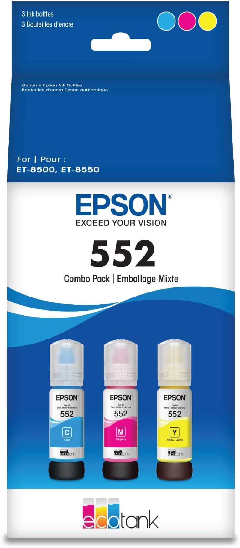 Epson 552 EcoTank Ink Ultra-high Capacity Bottle Three Color CMY Combo ...