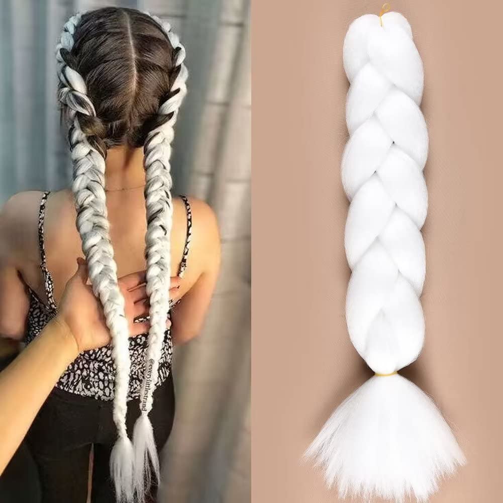 Amazon.com : White Braiding Hair Pre Stretched Hair For Braids 3pcs ...