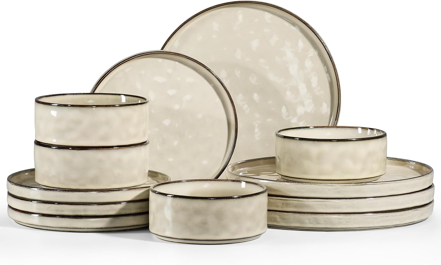 Homikit 12 Piece Dinner Sets, Reactive Glaze Plates and Bowls Set for 4 ...