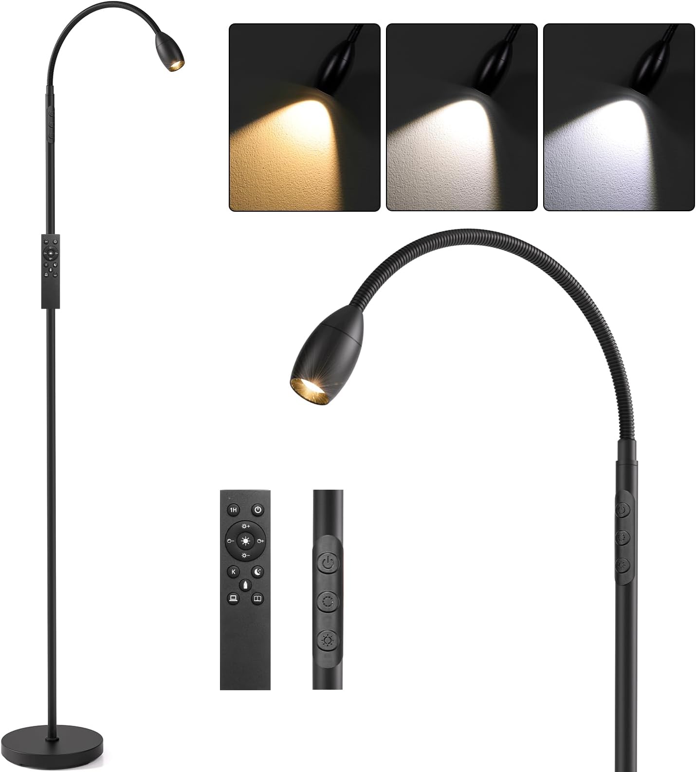 Reading Floor Lamp, 72" Tall LED Lamp with Flexible Gooseneck, Dimmable ...