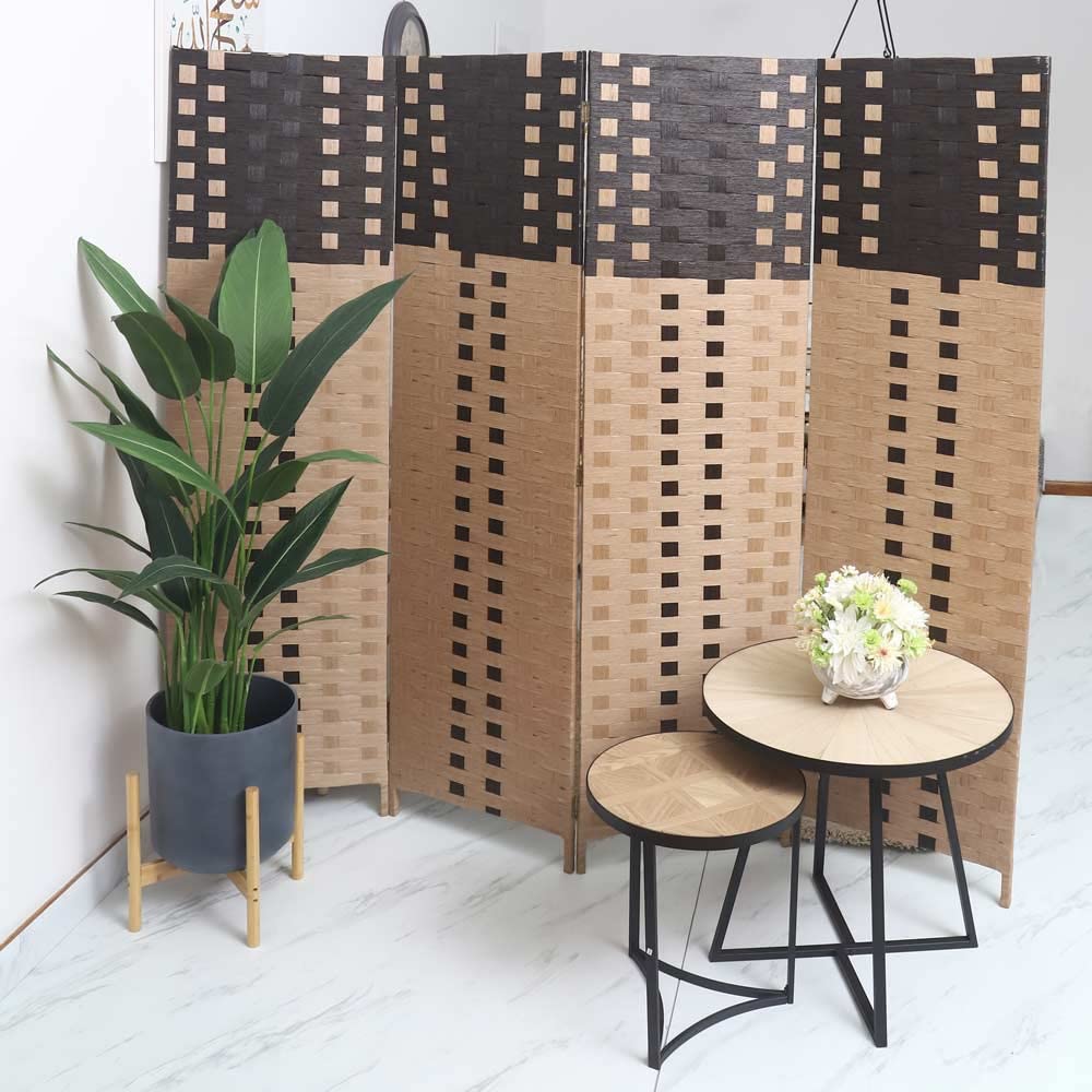 Yahome Room Divider Folding Privacy Screen 4 Panel Bamboo Wood ...