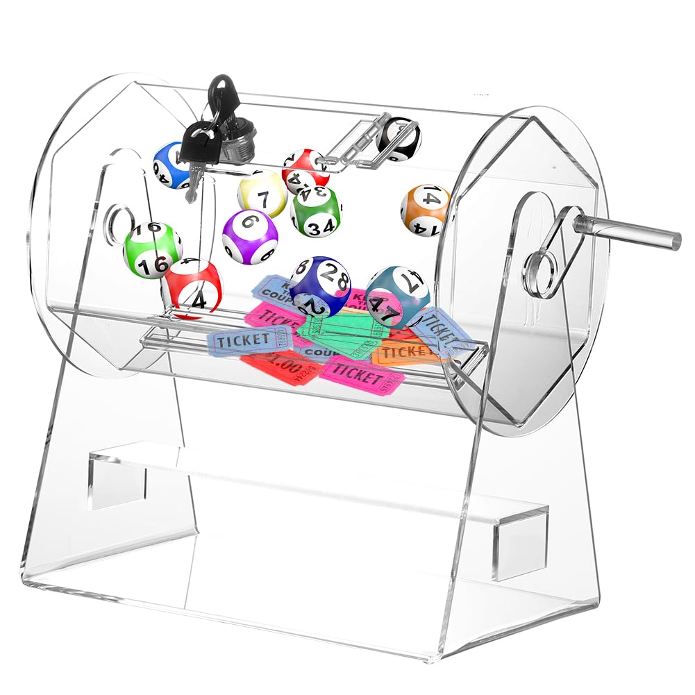 Amazon.com: Pickei Acrylic Raffle Ticket Drum with Handle - Transparent ...