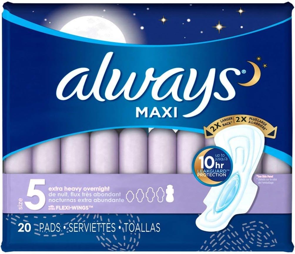 Amazon.com: Always Maxi Overnight Extra Heavy Flow Pads with Wings, 40 ...