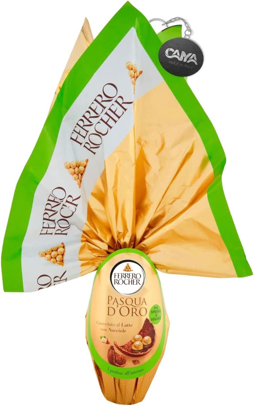 Ferrero Rocher PASQUA D'ORO Uovo di Cioccolato al Latte con Nocciole e 3 Praline all'Interno ...