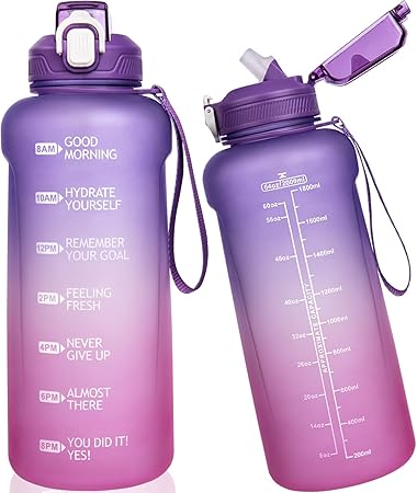 DEARRAY 2 liter Große Trinkflasche mit Strohhalm & Zeitmarkierung 2l ...