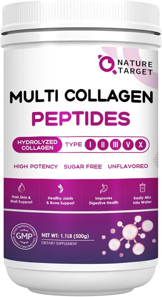 Amazon.com: NATURE TARGET Multi Collagen Peptides Powder - Type I, II, III, V, X - Hydrolyzed ...