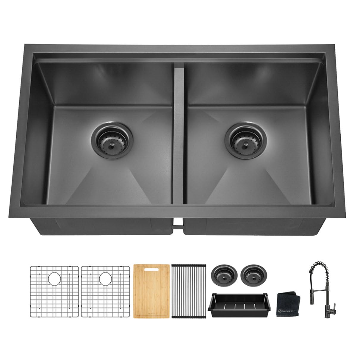 33 in. Gunmetal Black Stainless Steel Double Bowl Undermount ...