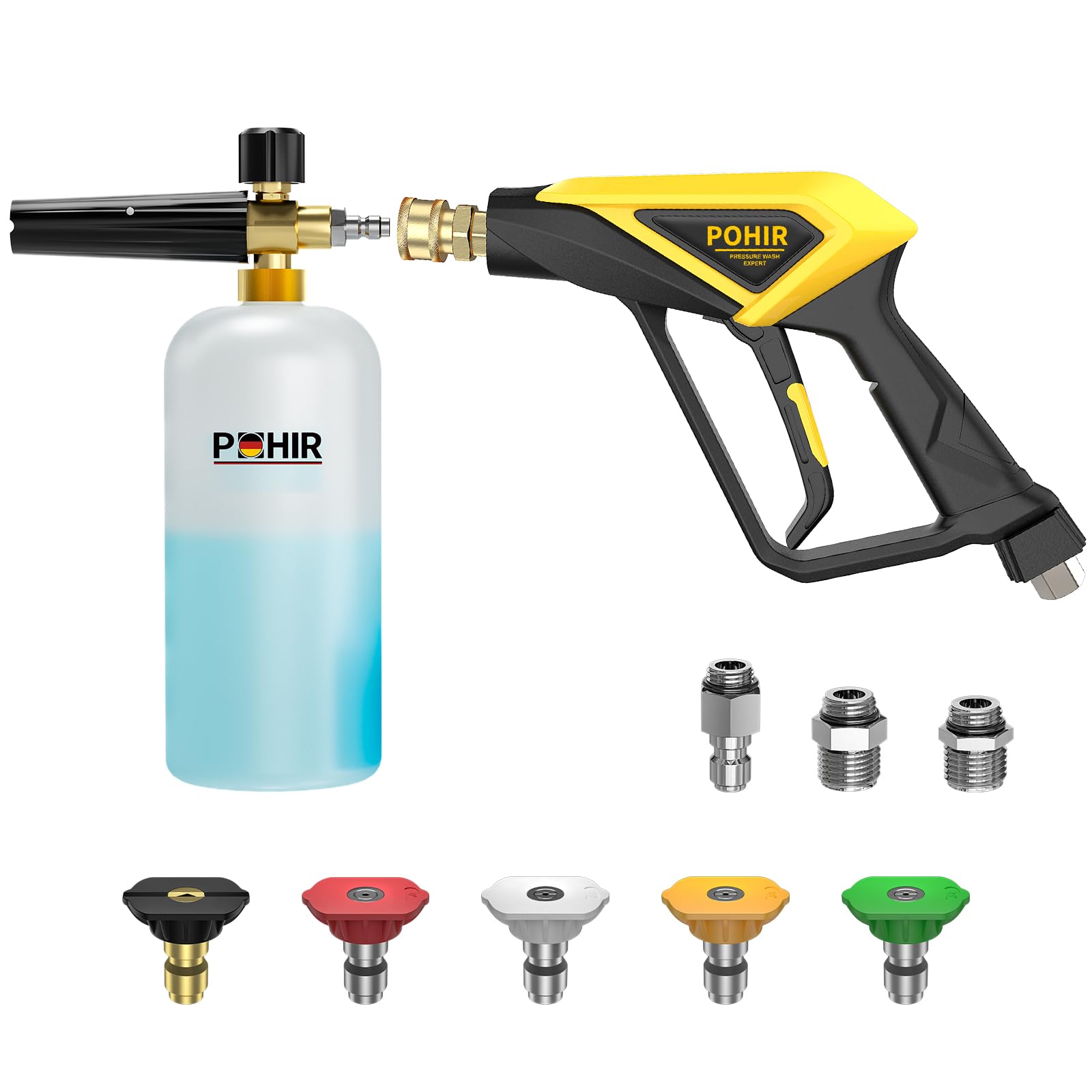 Amazon.com: POHIR Short Pressure Washer Gun with Foam Cannon 4500 PSI, 1/4 Inch Quick Connector ...