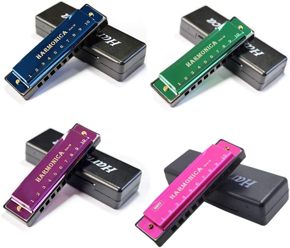 Amazon.com: YOKSAS 4PCS Harmonicas Set C Key 10 Hole with Case Cleaning ...