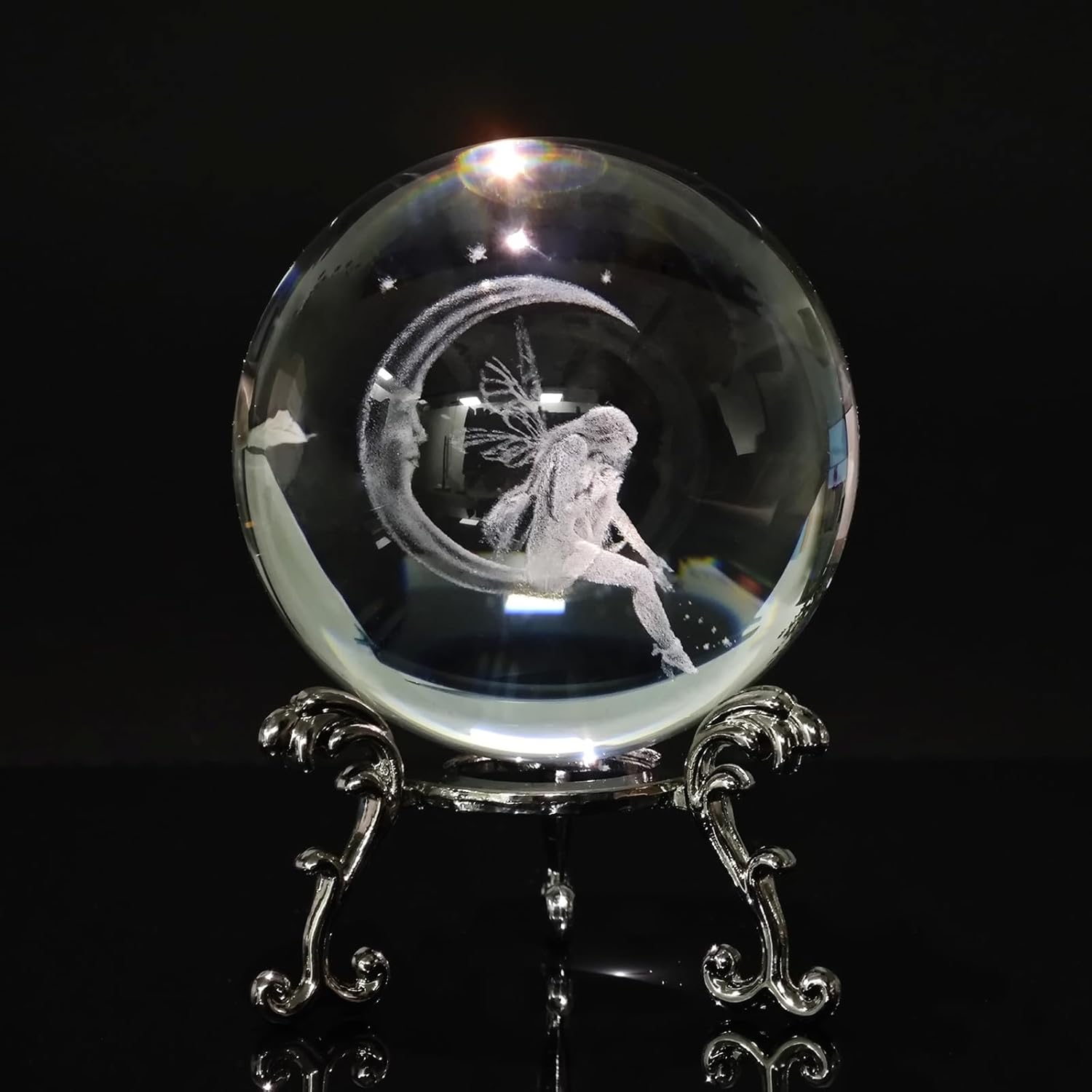 Amazon.com: ZWIN 60mm Moon & Fairy Crystal Ball Paperweight 3D Laser ...