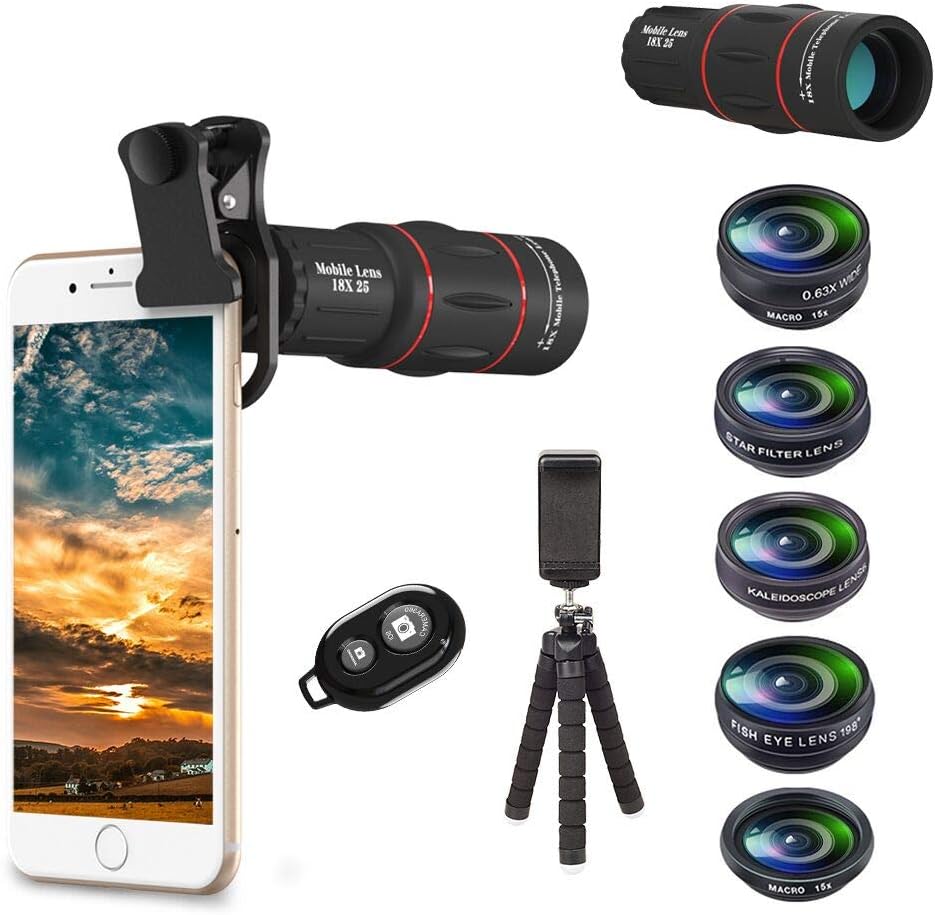 Apexel Phone Camera Lens Kit 18X Telephoto/Wide Angle & Macro Lens ...