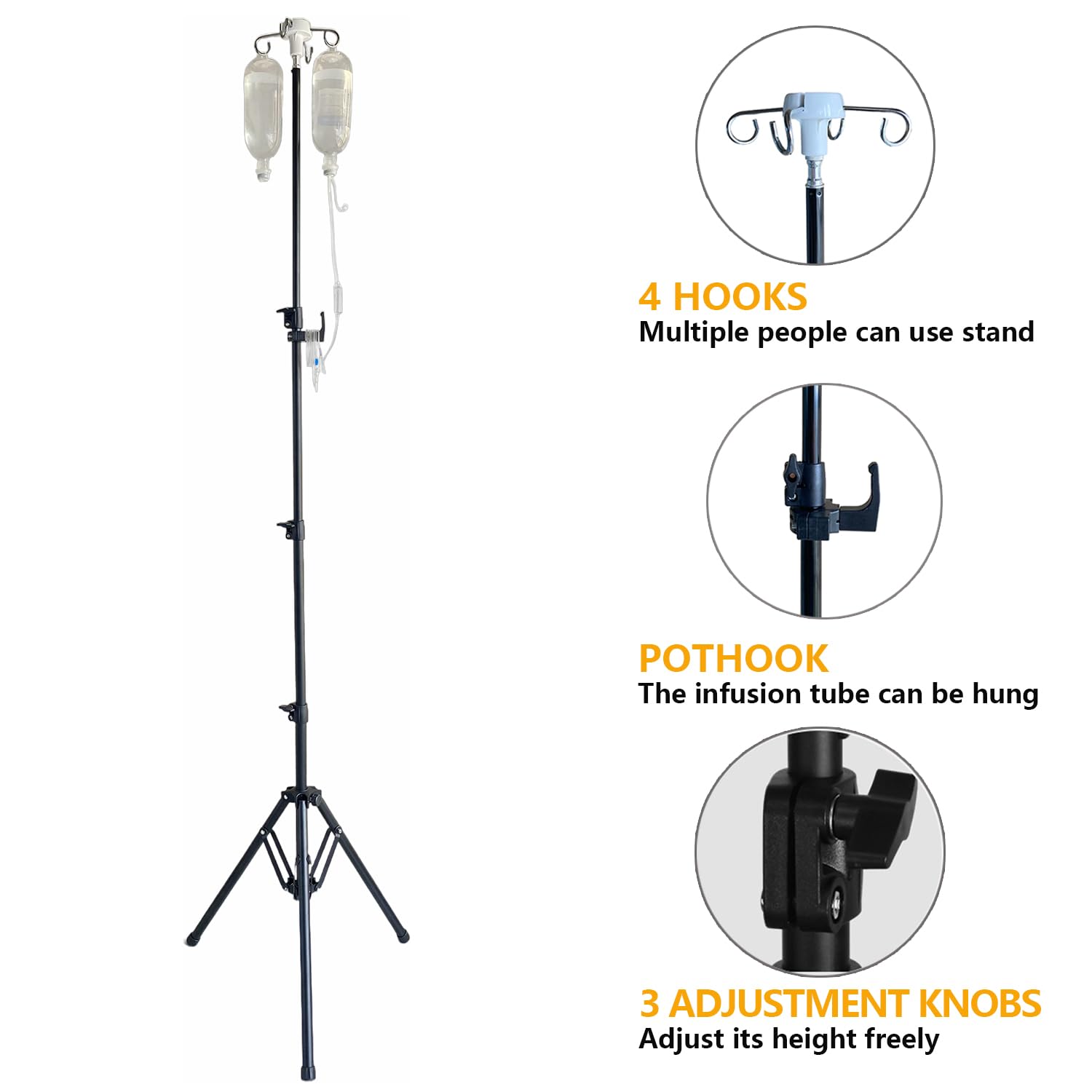 Feeding Tube Stand UPJAKS Portable IV Pole W/5 Brake Wheels Adjustable