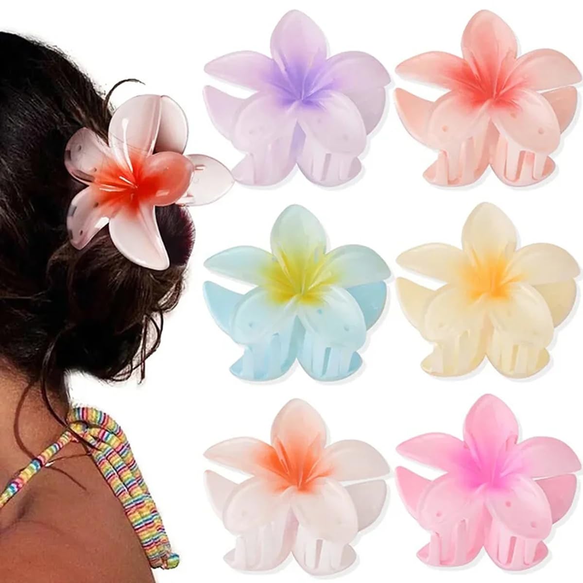 Amazon.com : 6Pack Plumeria Flower Hair Clips for Women - Gradient Big ...