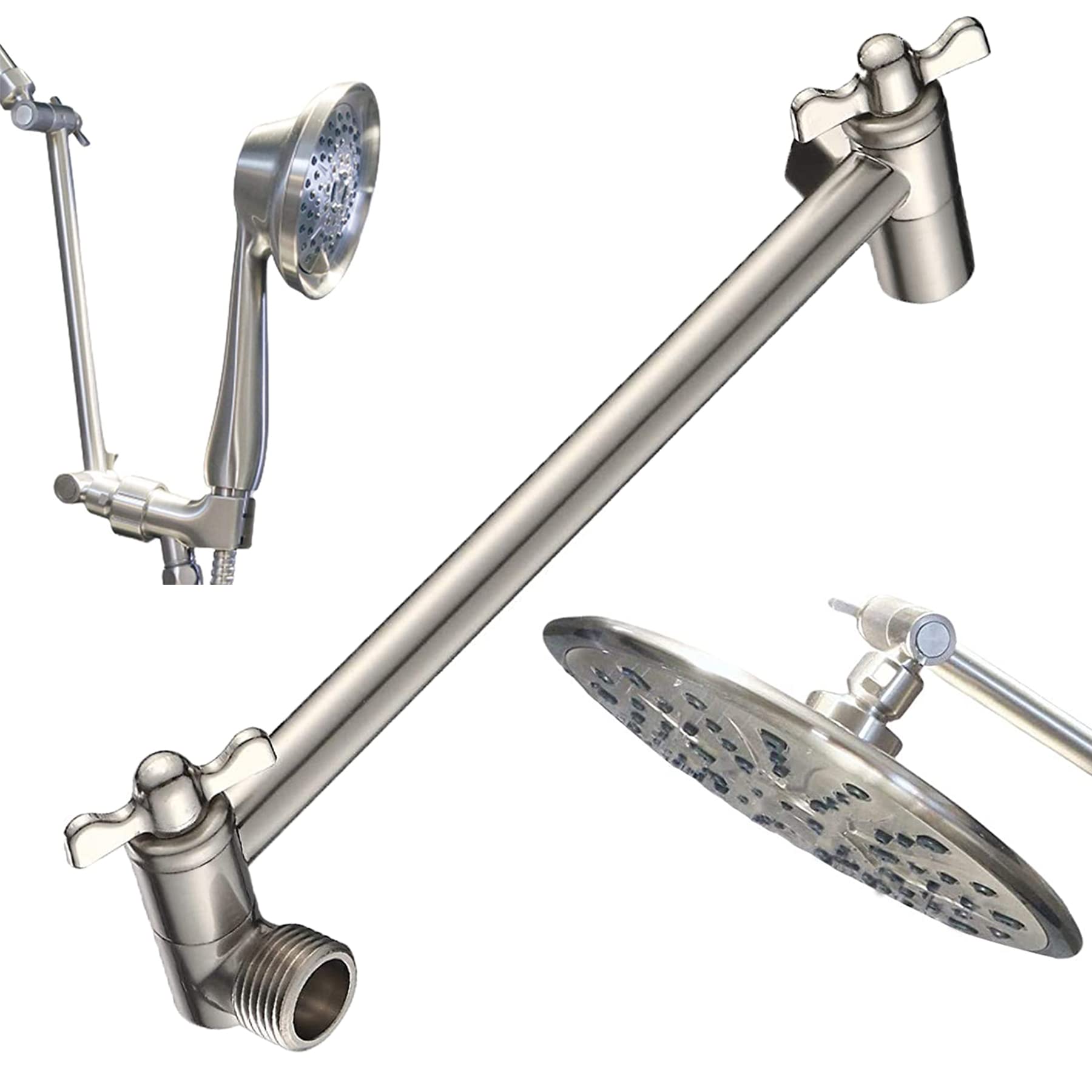 1M Adjustable Shower Extension Arm, Solid Brass Shower Head Extender ...