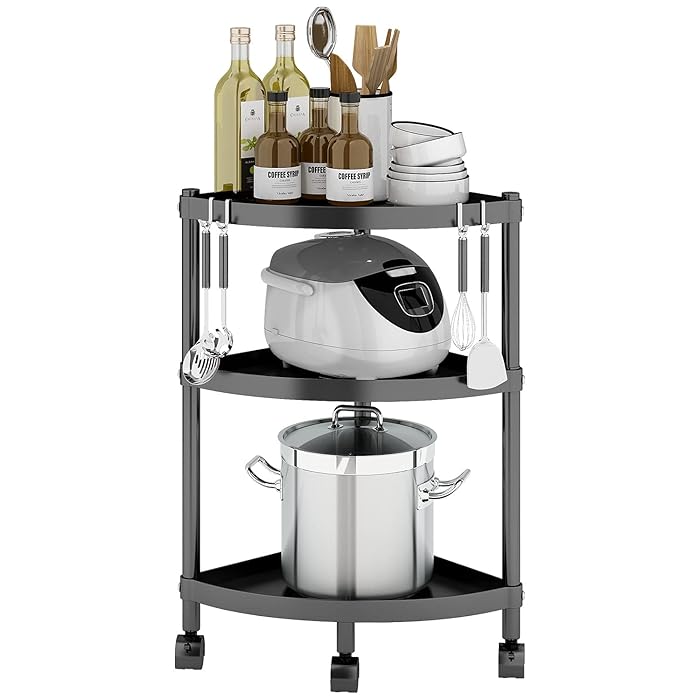 Buy DUSASA Corner Shelf Rolling Utility Cart - 3-Tier Metal Steel ...