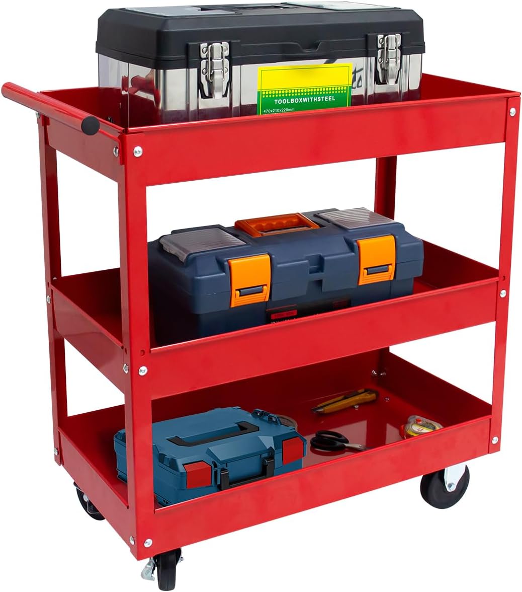 Amazon.com: Generic 3 Tier Utility Service Cart 400 lbs, Steel Rolling ...