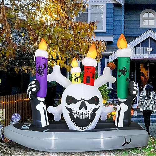 Amazon.com: 8FT Long Halloween Inflatables Decorations, Skull Holding ...