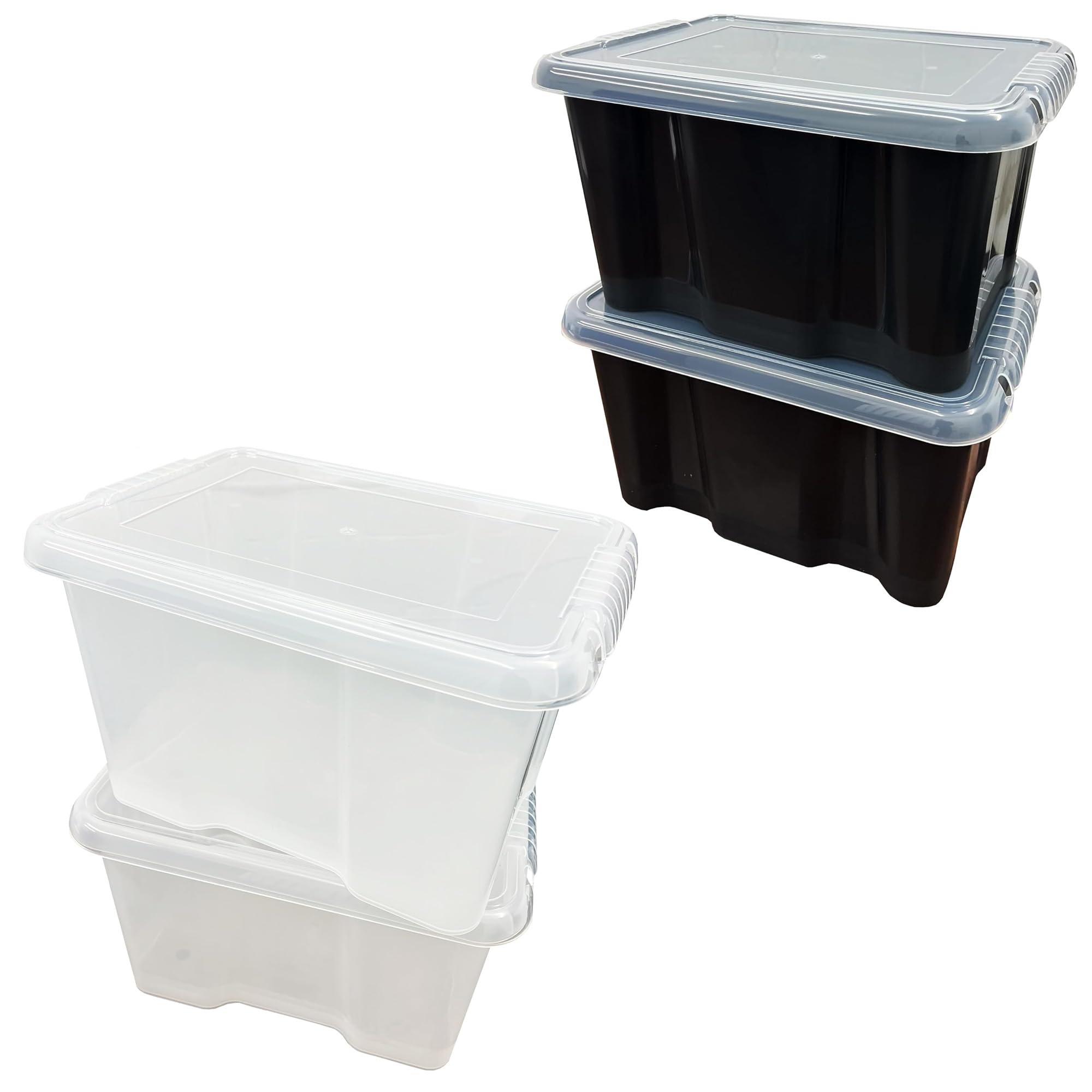 STAR SUPPLIES Strong Large Stackable Clear Or Black 24 Litre Storage ...