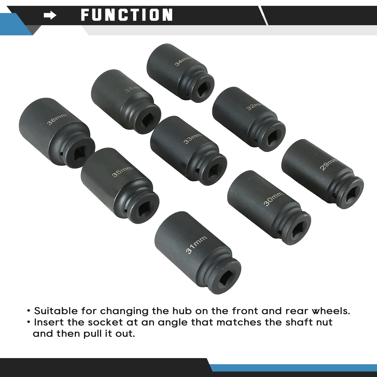 ATPEAM 1/2" Drive Deep Impact Socket Set 9PCS 6 Point Metric Axle Nut ...