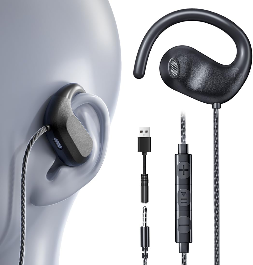 Amazon.com: 3.5mm Wired Earbuds USB Wired Headphones | Open Ear ...