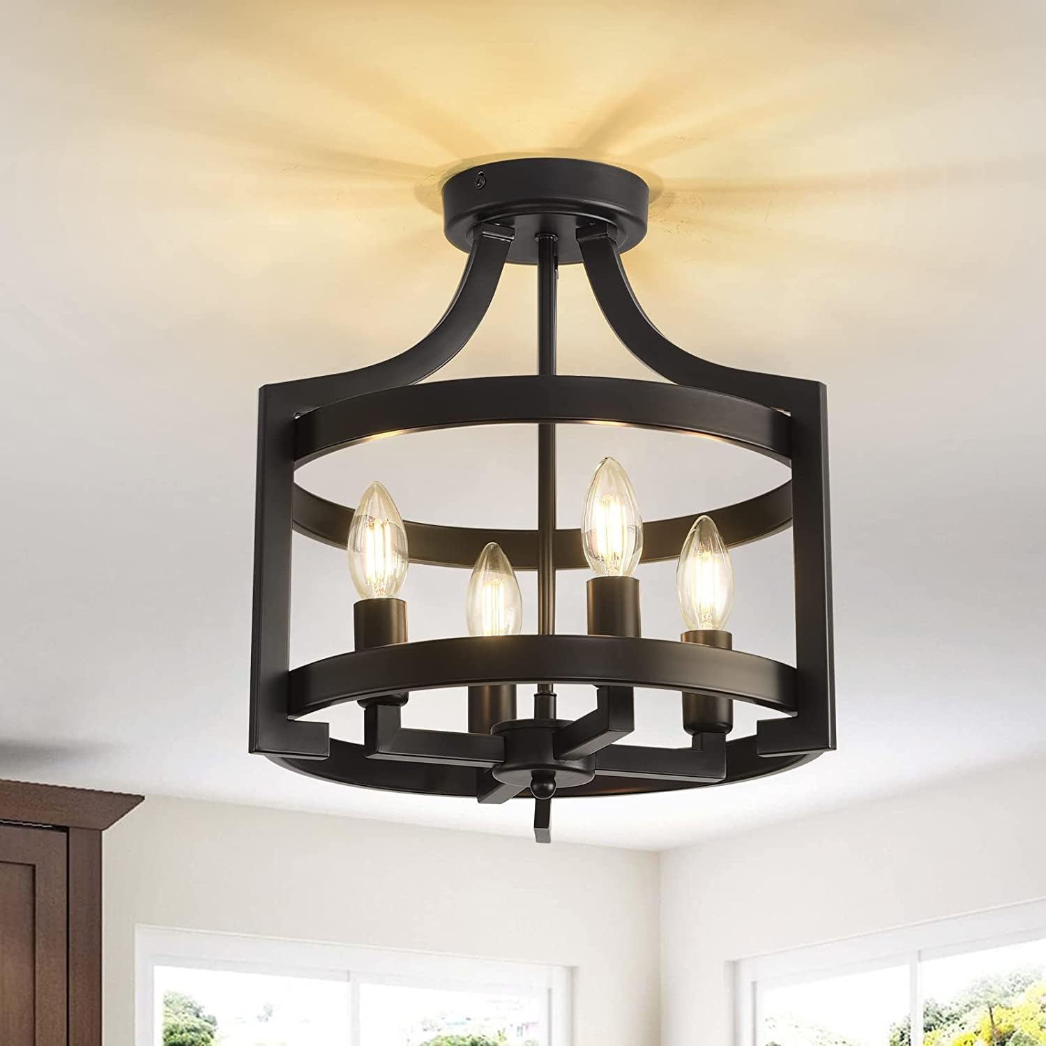 AOLALA Farmhouse Light Fixtures Ceiling, 4 Lights Black Semi Flush ...