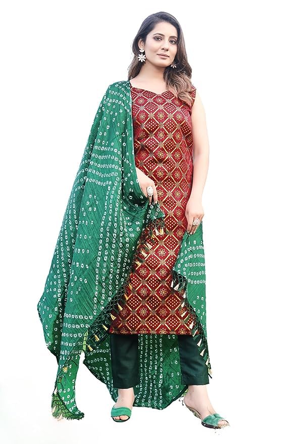 Buy GUNVANTI FAB Womens Jacquard, Cotton Blend Kurta Pant Dupatta Set ...