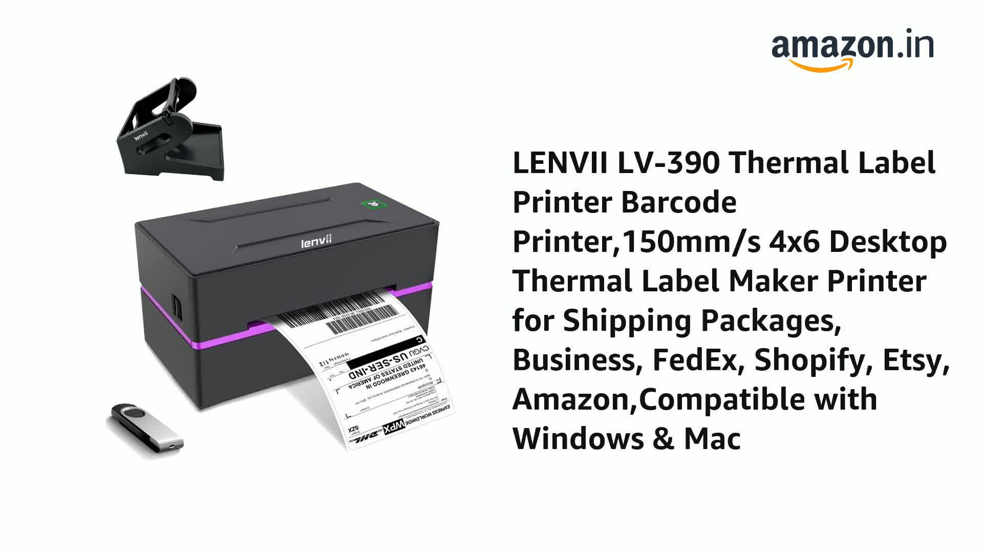 Watch LENVII LV-390 Thermal Label Printer Barcode Printer,150mm/s 4x6 ...