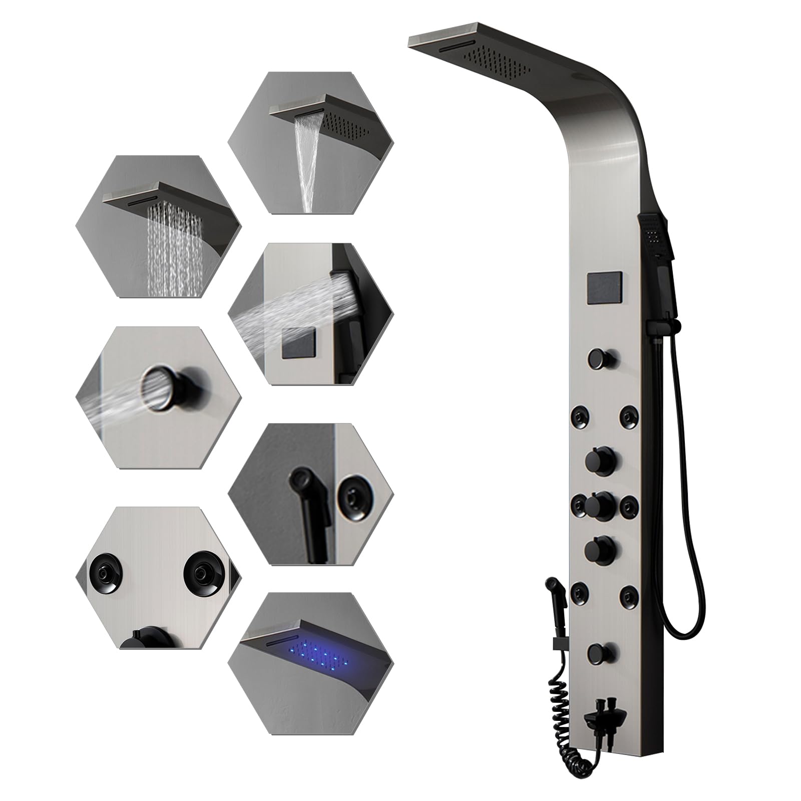 Snapklik.com : BWE Brushed Shower Panel Tower System 6-Function Stainless Steel Shower Tower ...