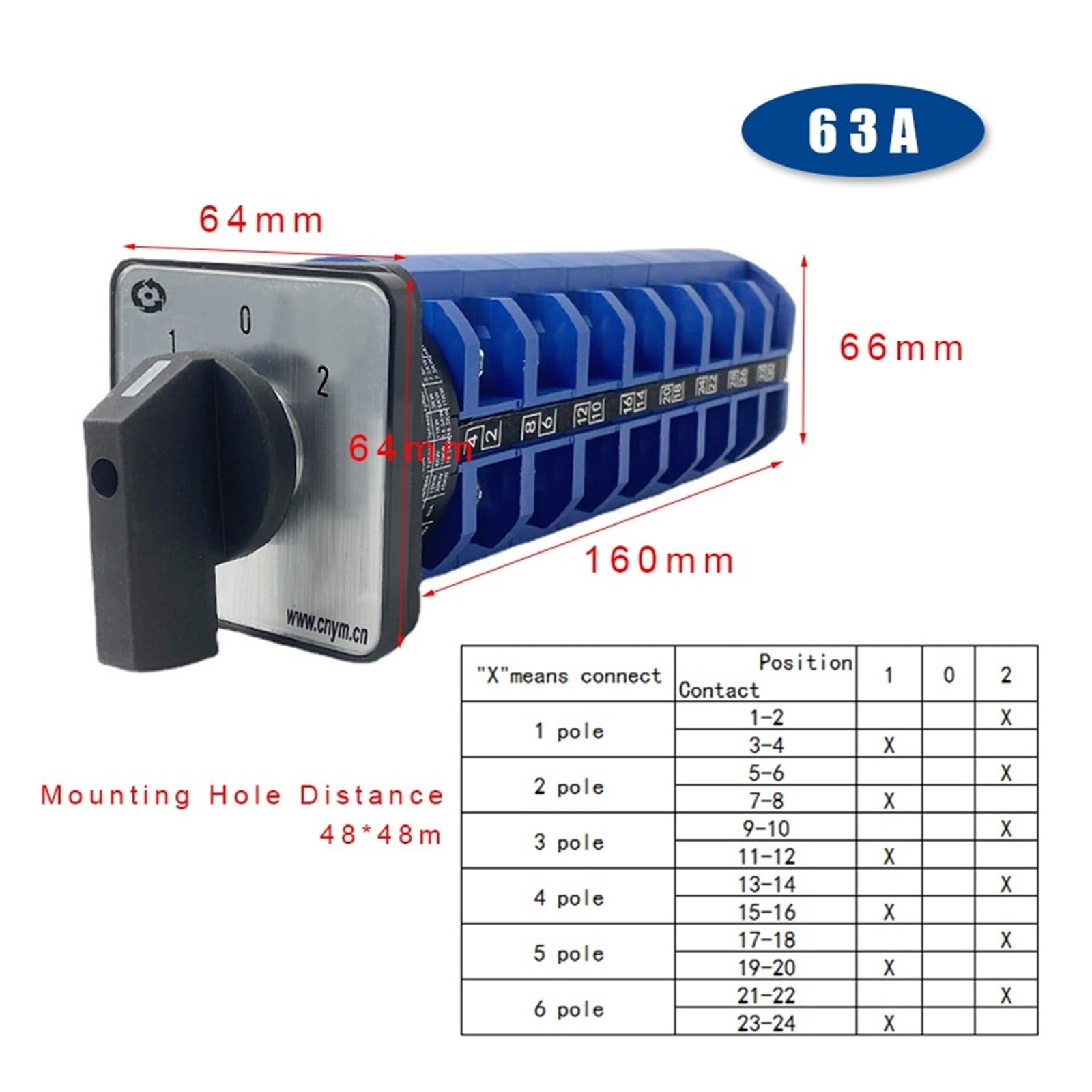 LW26-63/6 Rotary Switch 63A 6-Pole Rotary Cam Switch - 1-0-2 Position ...