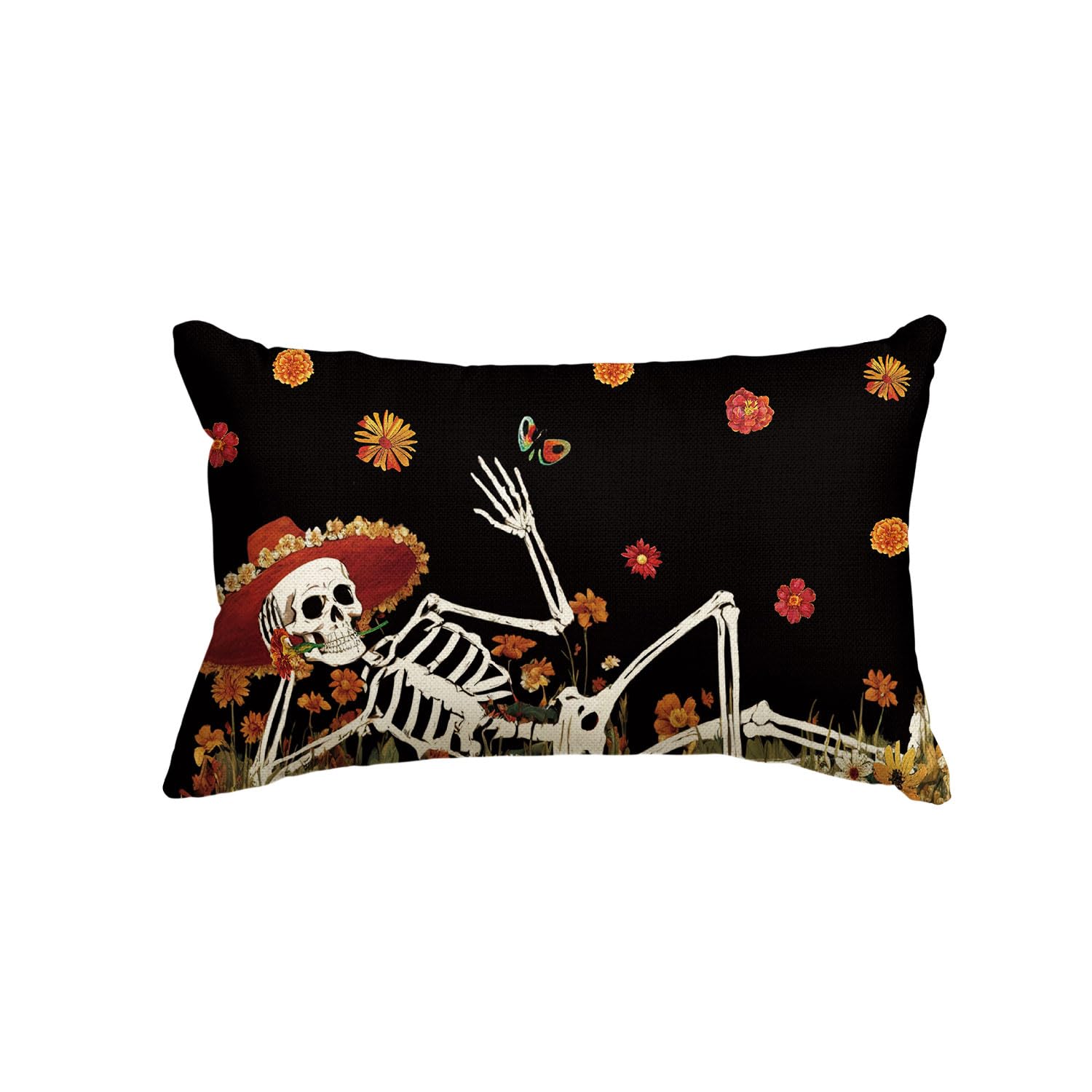 Amazon.com: AVOIN colorlife Dia De Los Muertos Skeleton Marigold Throw ...