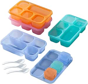 Amazon.com: 4 Pack Bento Box Adult Lunch Box Snack Containers, 5-Compartment Meal Prep Container ...
