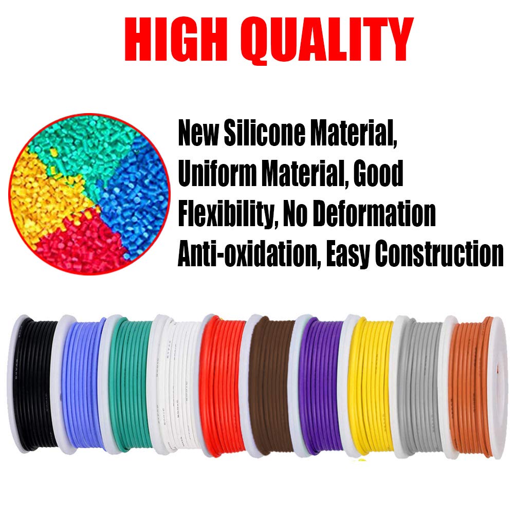 Snapklik.com : 22AWG Silicone Wire Kit - 10 Color, 7m/23ft Each ...