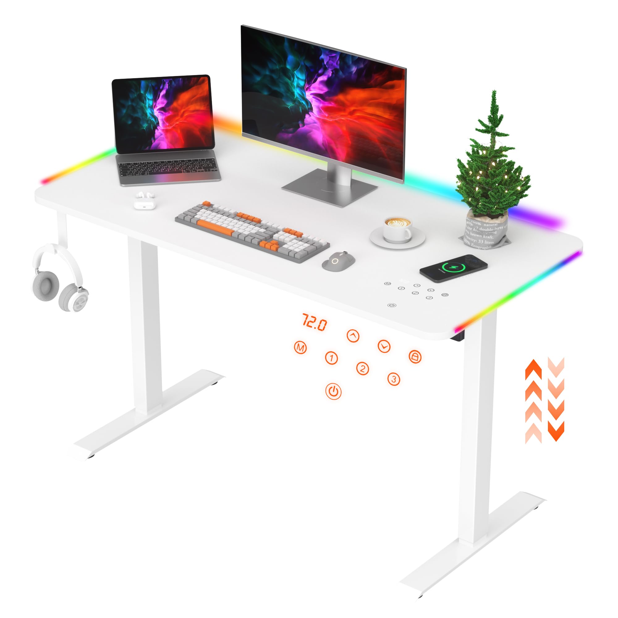 Advwin Electric Standing Desk with RGB LED Lights, Touch Control Panel ...